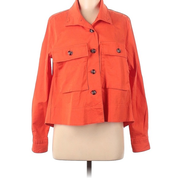 CAbi | Jackets & Coats | Cabi Ruffle Back Red Orange Taylor Utility ...